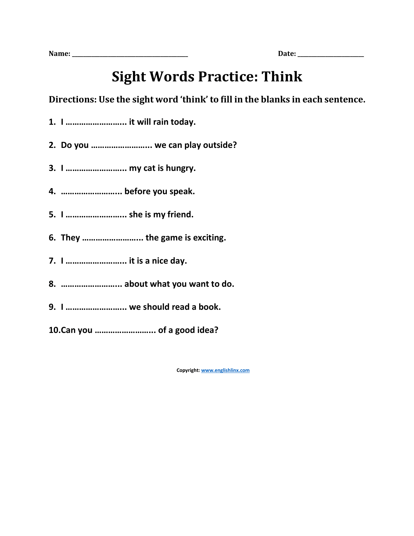Sight Words Worksheets | Printable Sight Word Practice by Grade