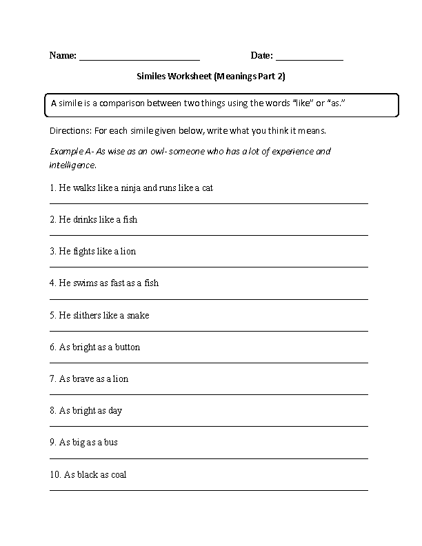 Englishlinx Figures Of Speech Worksheets