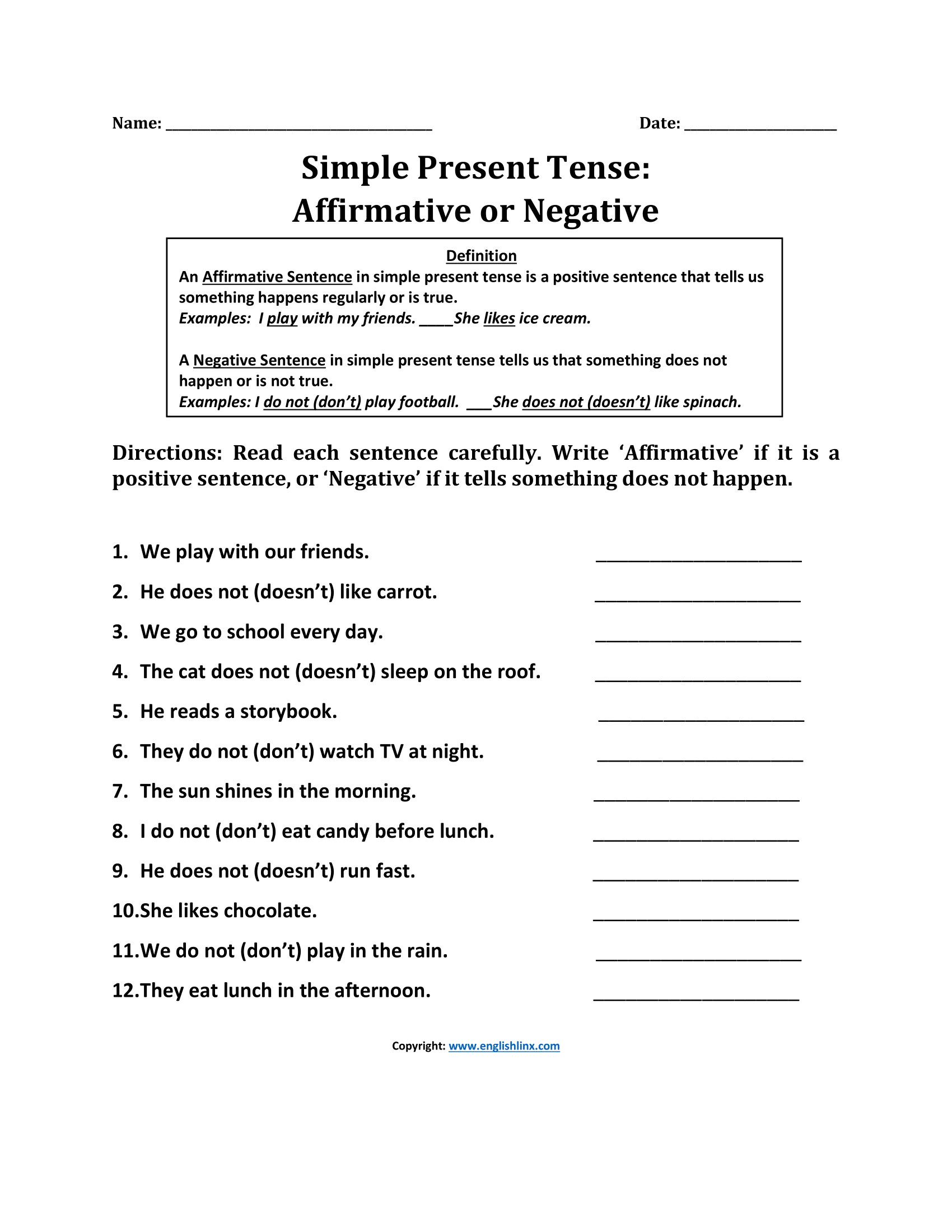 Simple Present Tense Worksheets (Free Printable PDFs) | Grades K–12