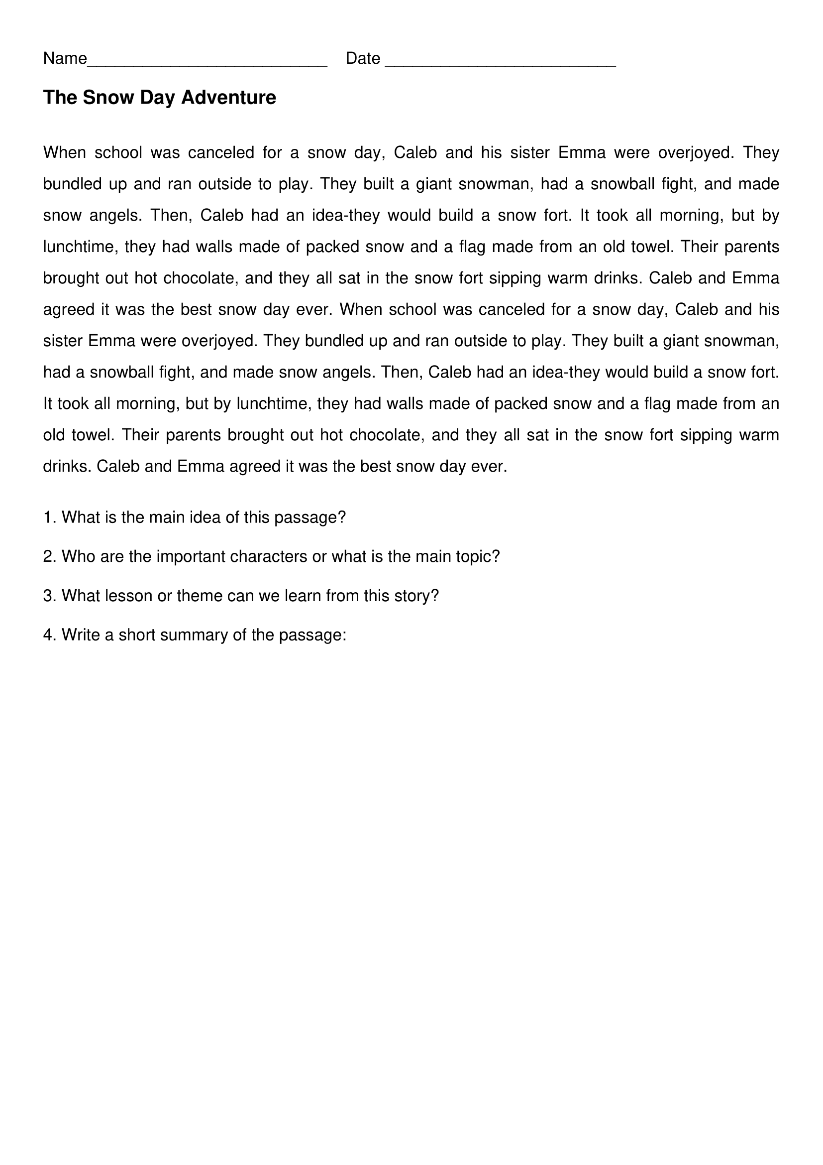 4th Grade Reading Comprehension Worksheets | Free Printable Passages ...