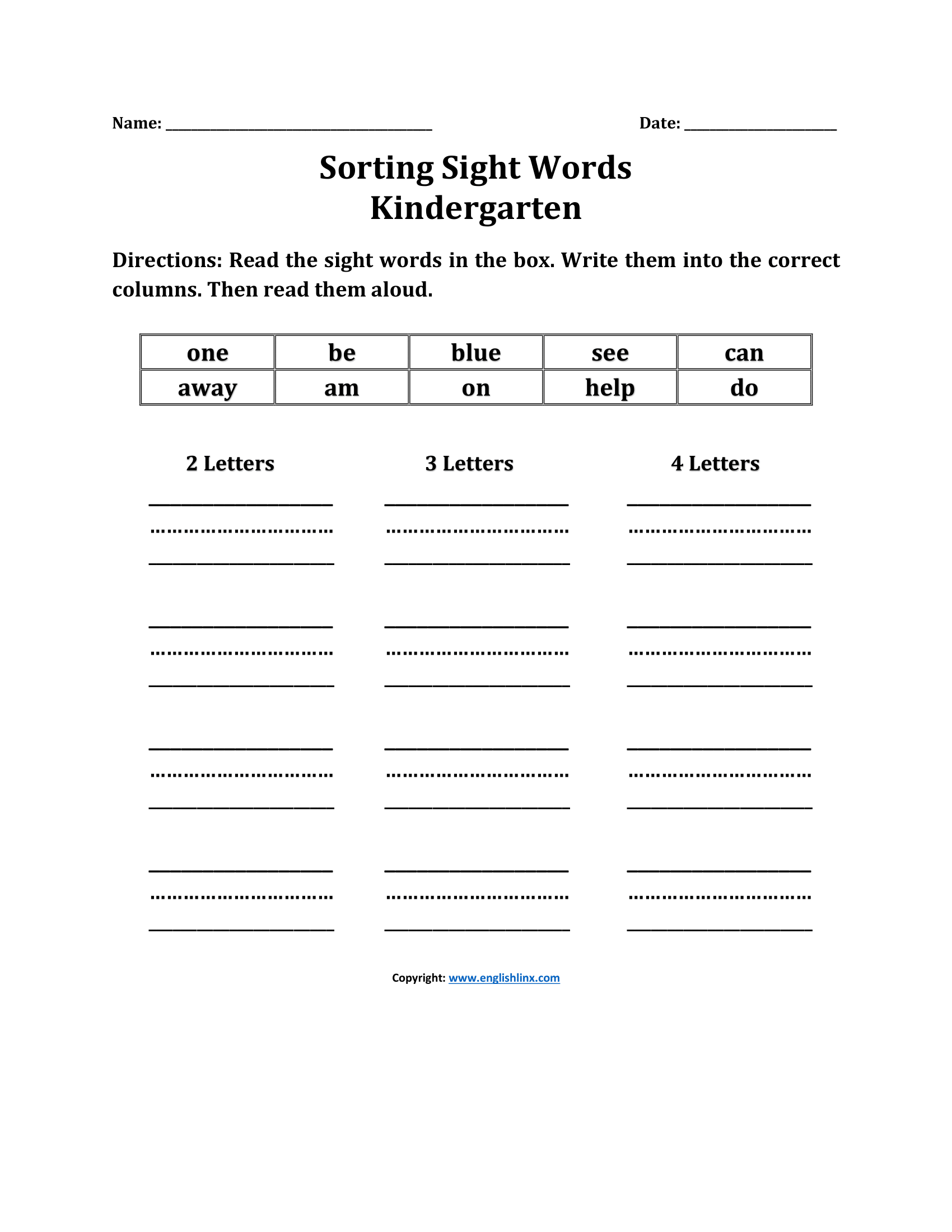 Kindergarten Sight Words Worksheets | Free Printable Sight Word Practice