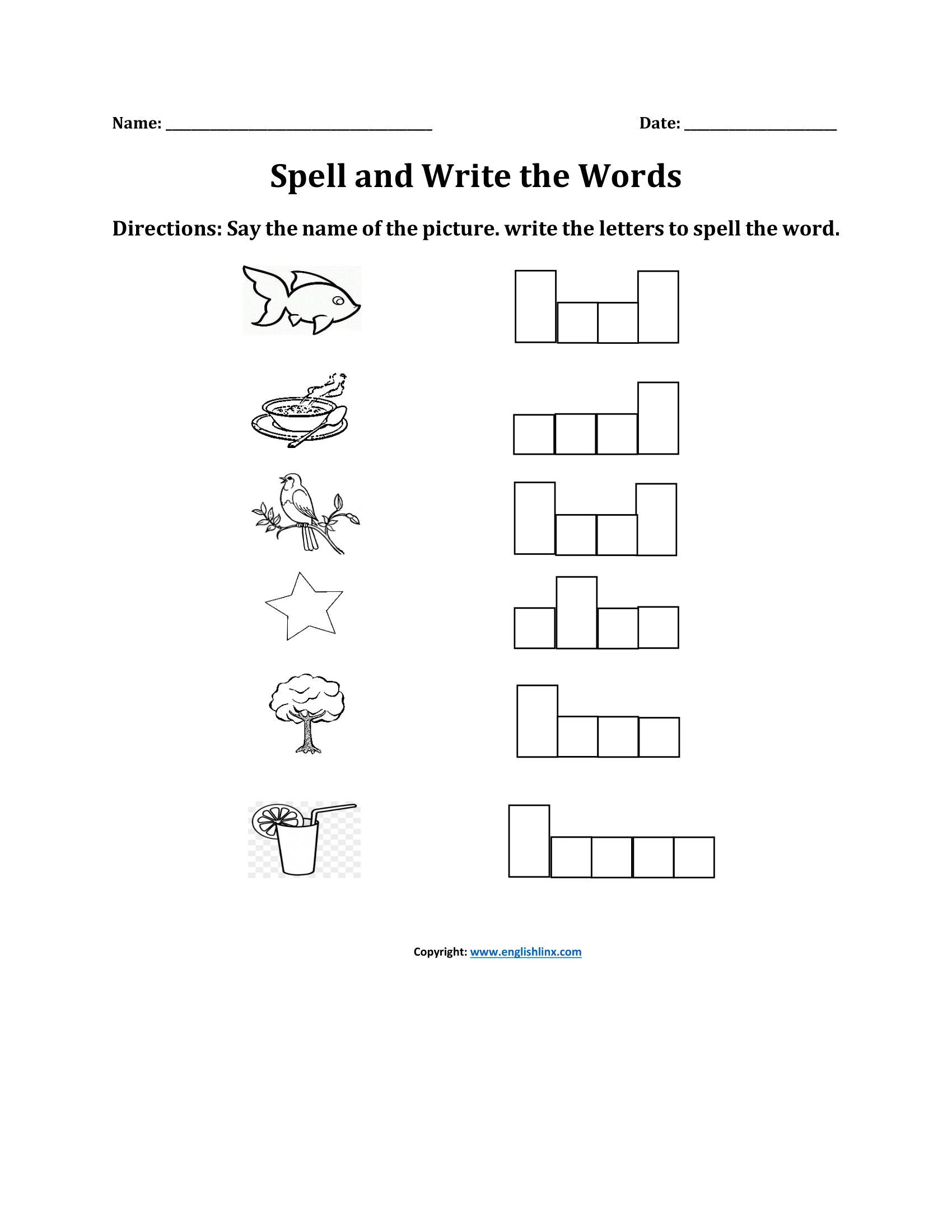 Spell and Write the Words | Nursery Phonics Worksheet