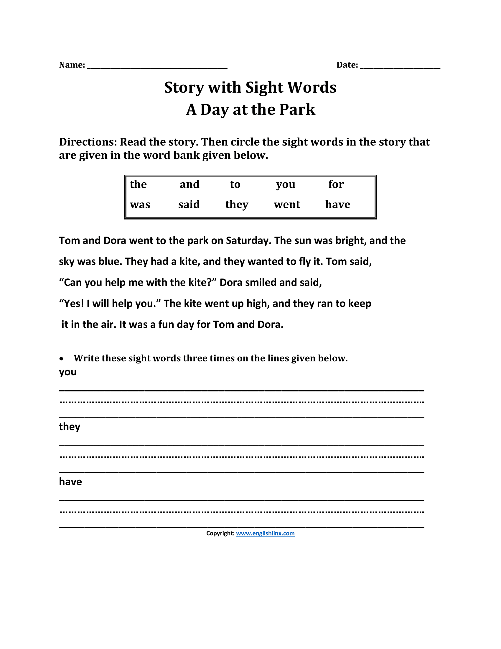 Sight Words Worksheets | Printable Sight Word Practice by Grade