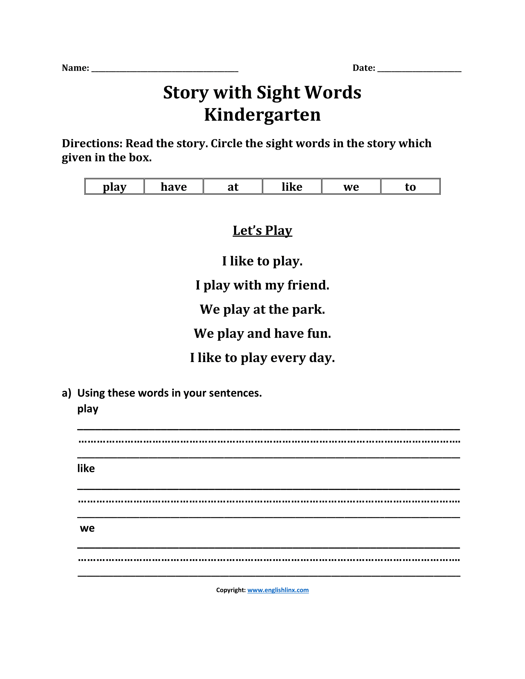 Kindergarten Sight Words Worksheets | Free Printable Sight Word Practice