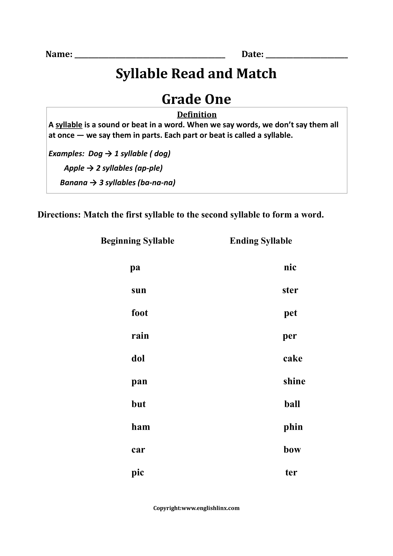 Englishlinx.com | Syllables Worksheets