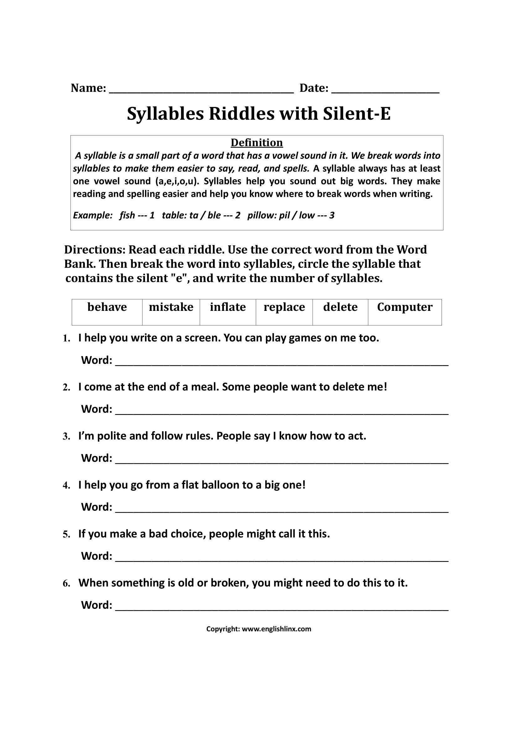 Englishlinx.com | Syllables Worksheets