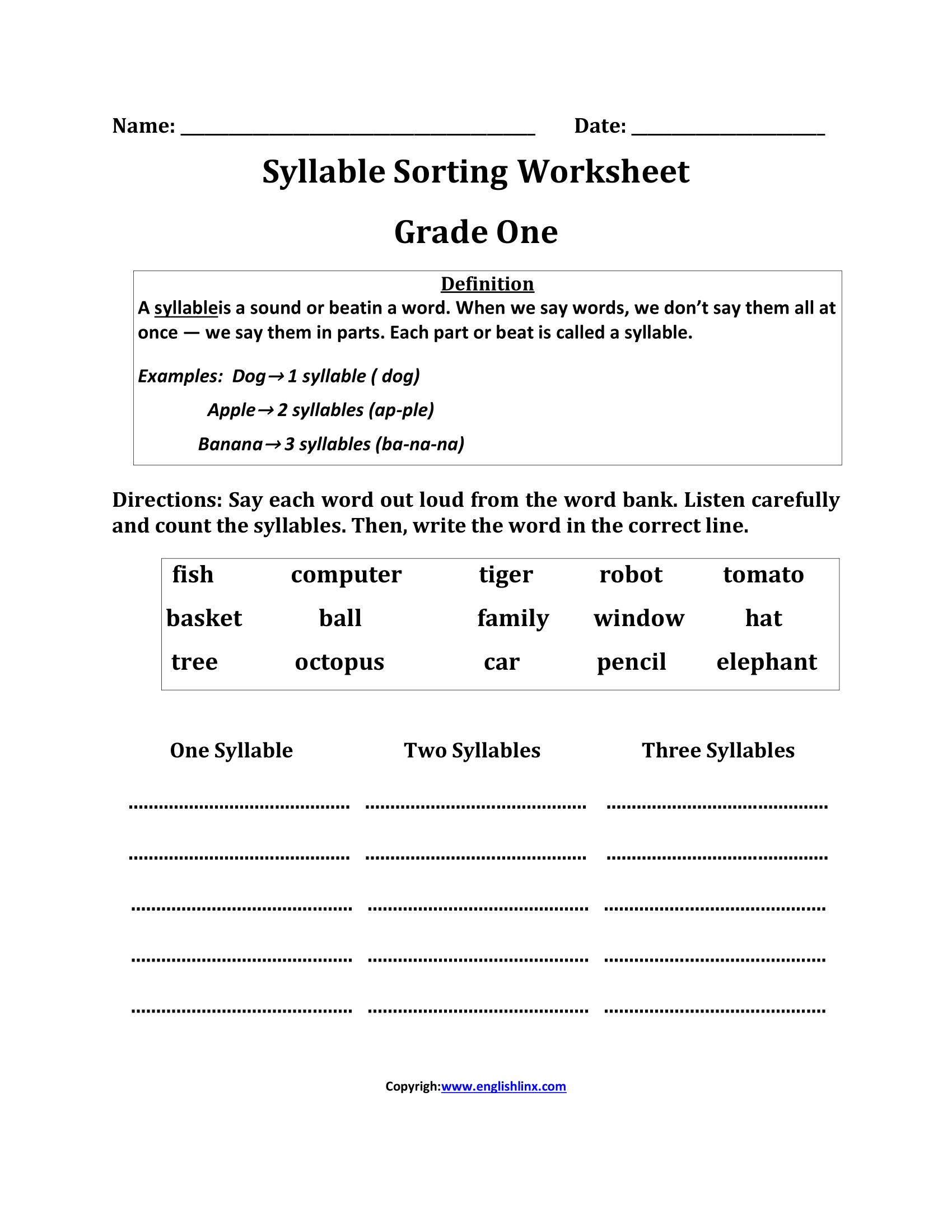 Englishlinx.com | Syllables Worksheets