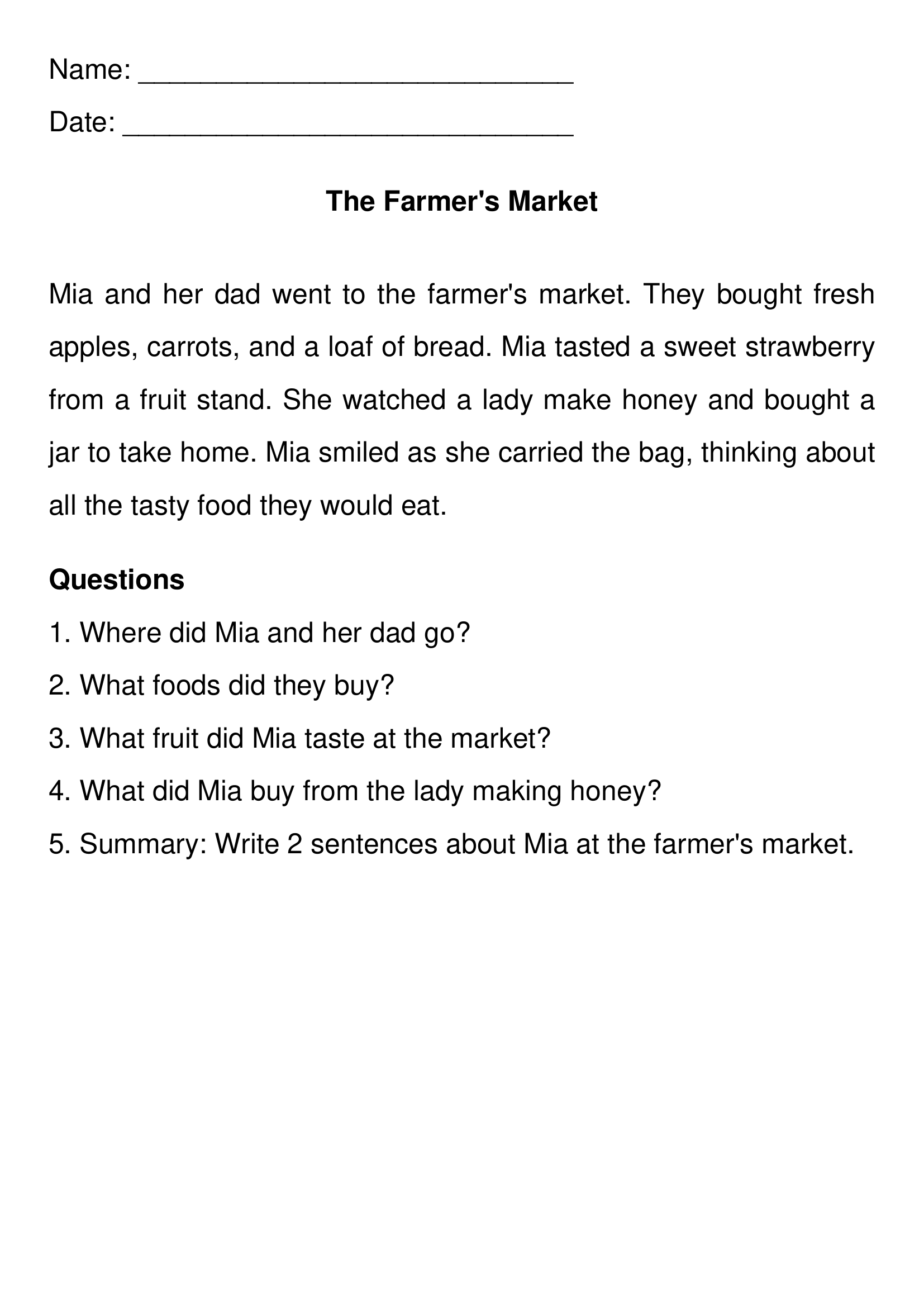 First Grade Reading Comprehension Worksheets | Passages & Questions