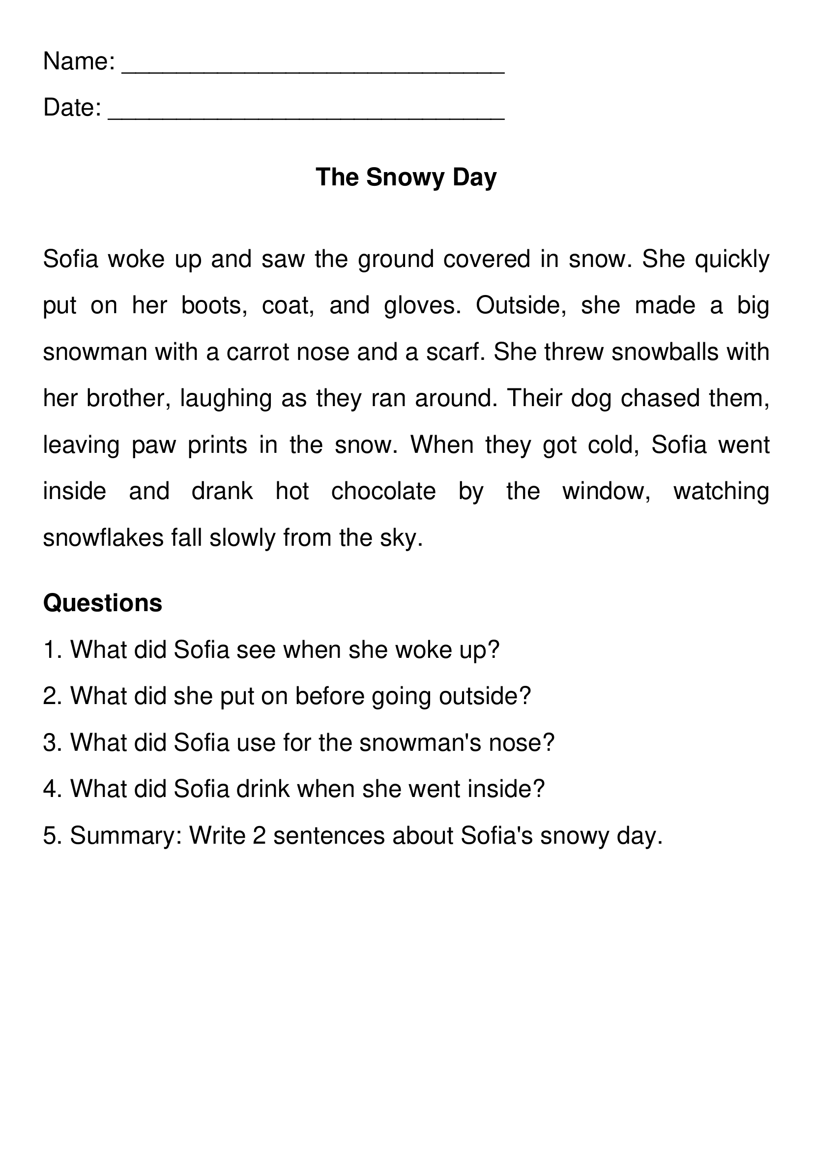 First Grade Reading Comprehension Worksheets | Passages & Questions