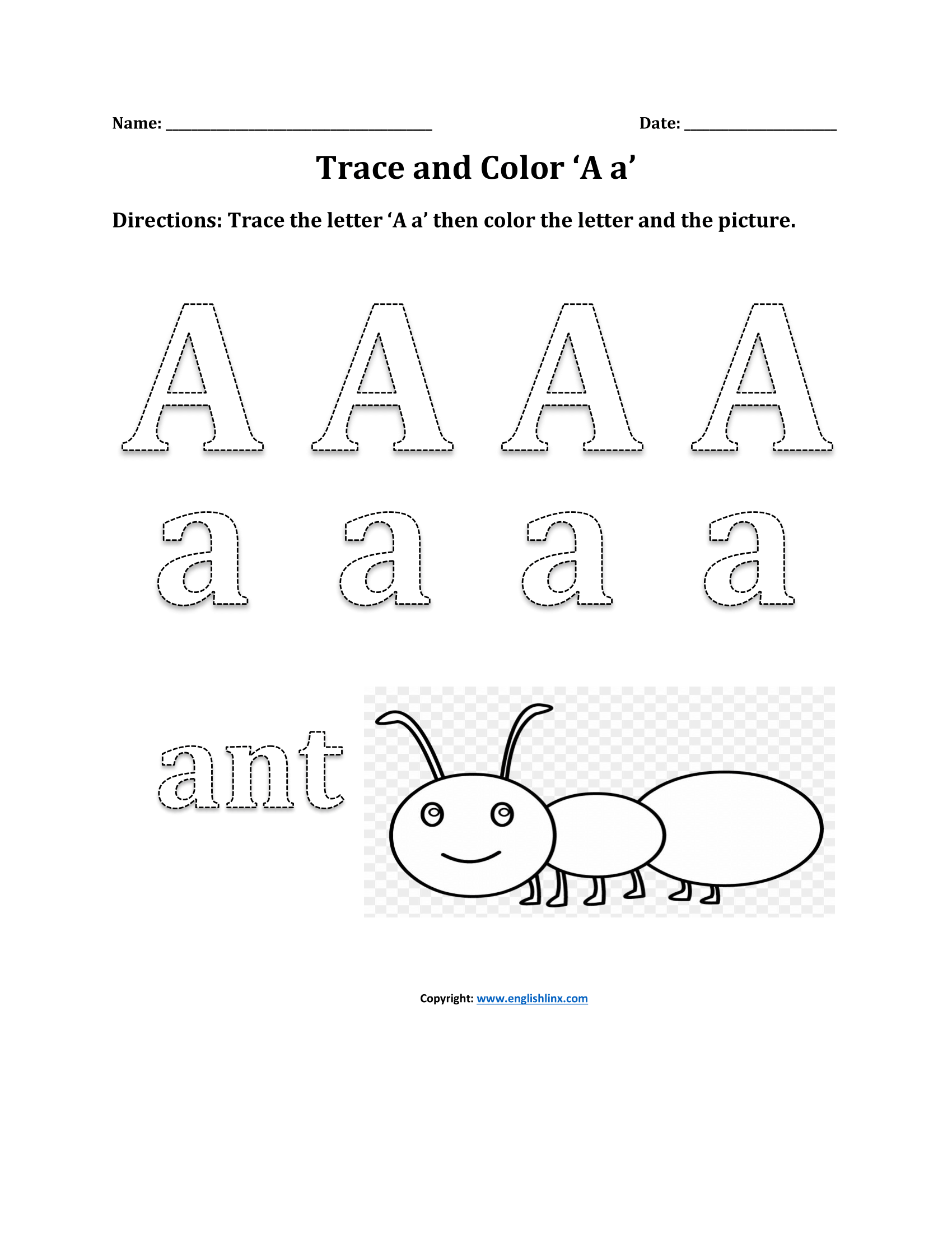 Trace and Color the Letter A | Nursery Letter Worksheet