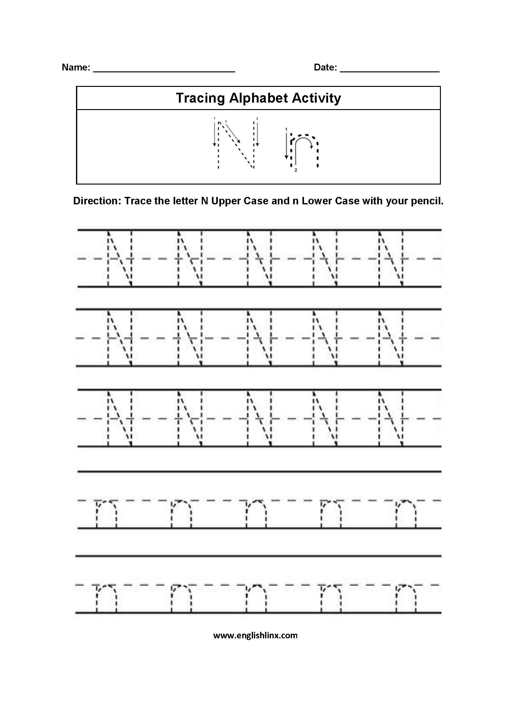 Tracing Letter N Worksheets Tracing Letter N Worksheets