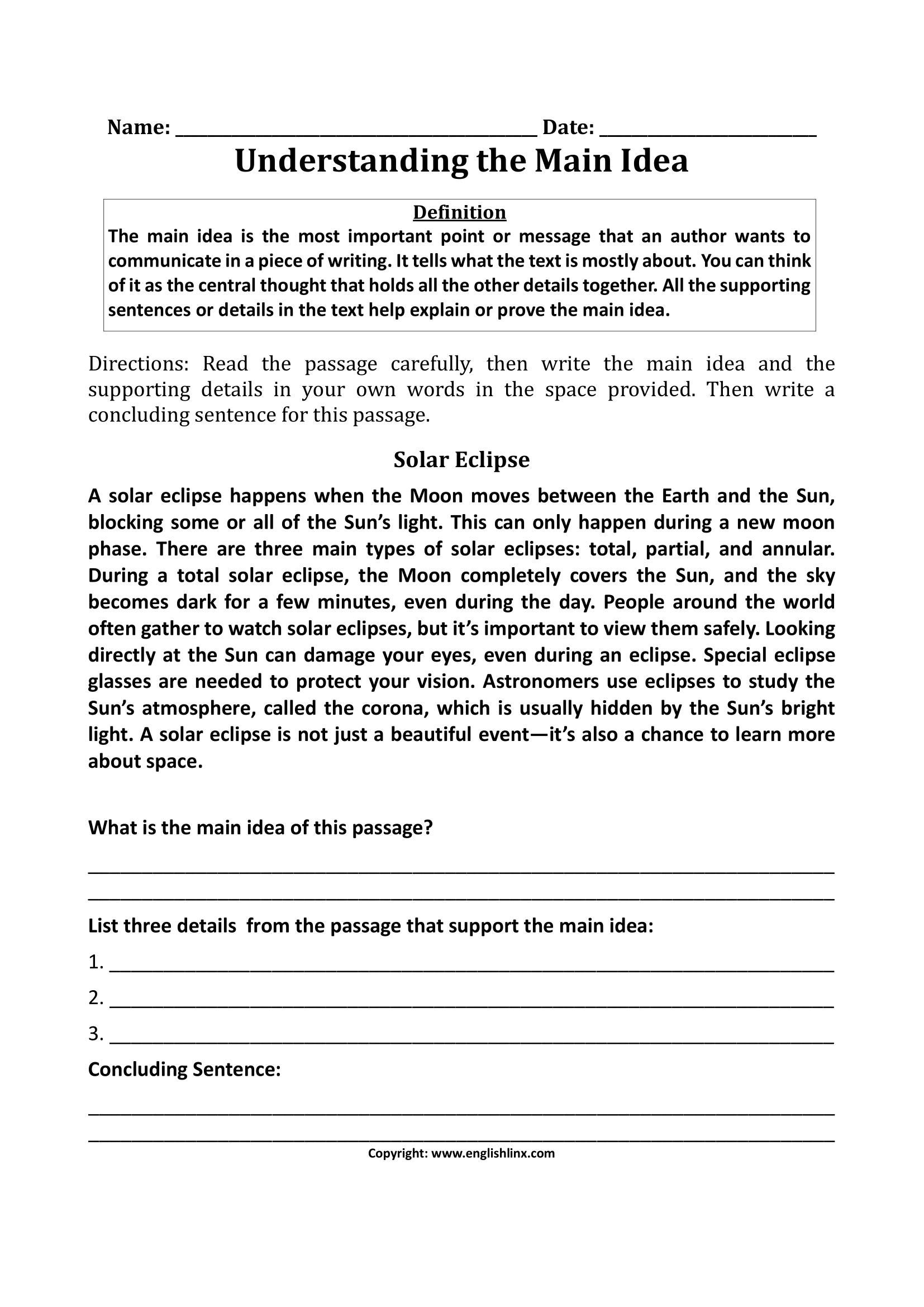 Main Idea Worksheets | Printable Main Idea Practice Worksheets