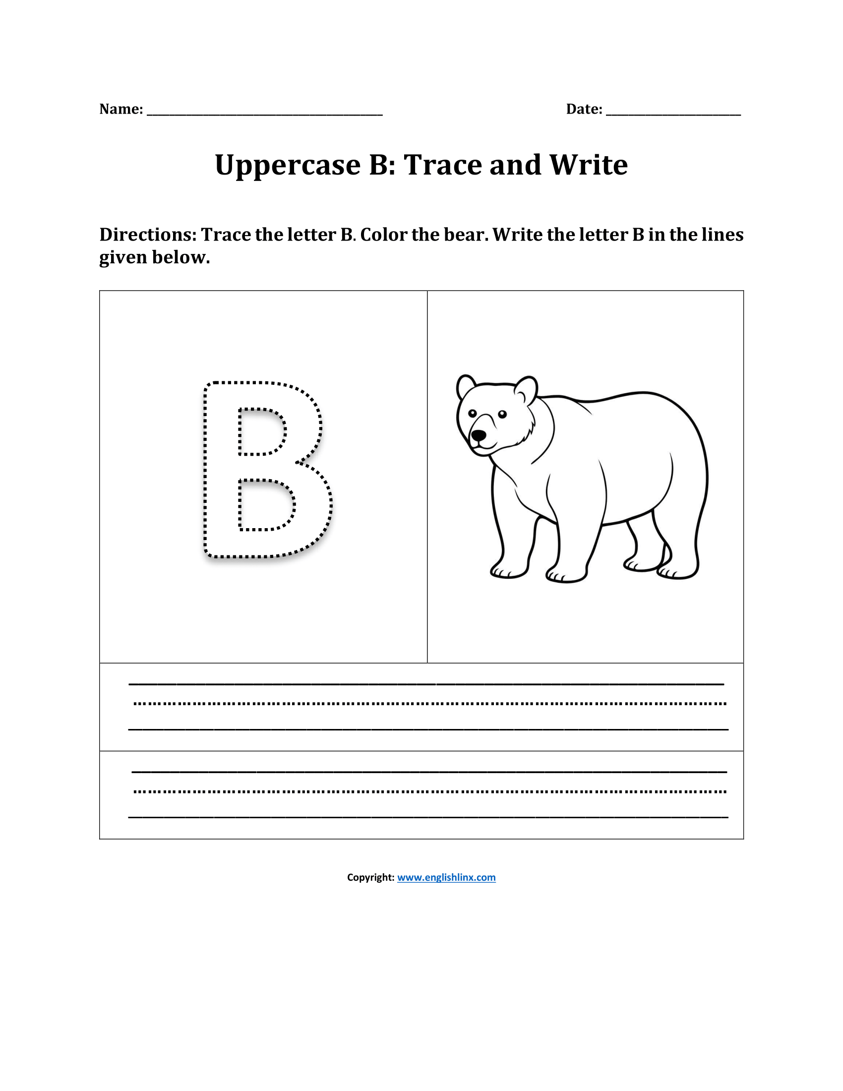 Uppercase B Trace and Write Worksheet