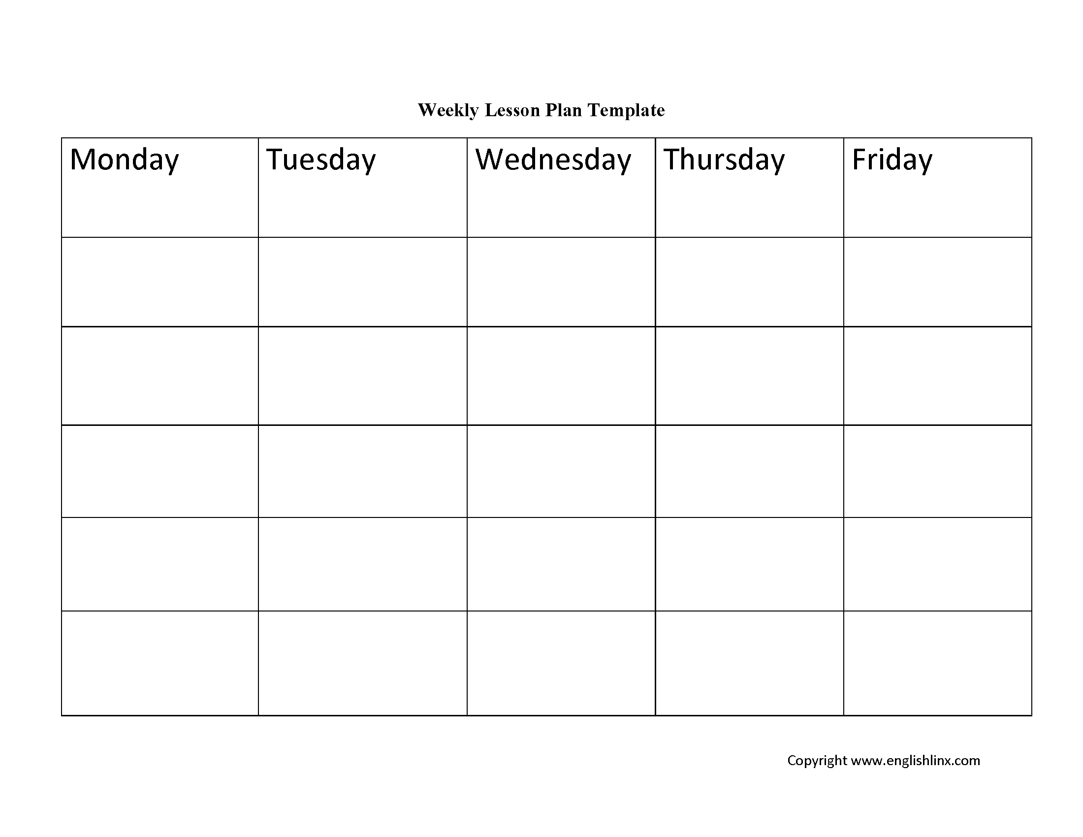 Lesson Plan Weekly Template