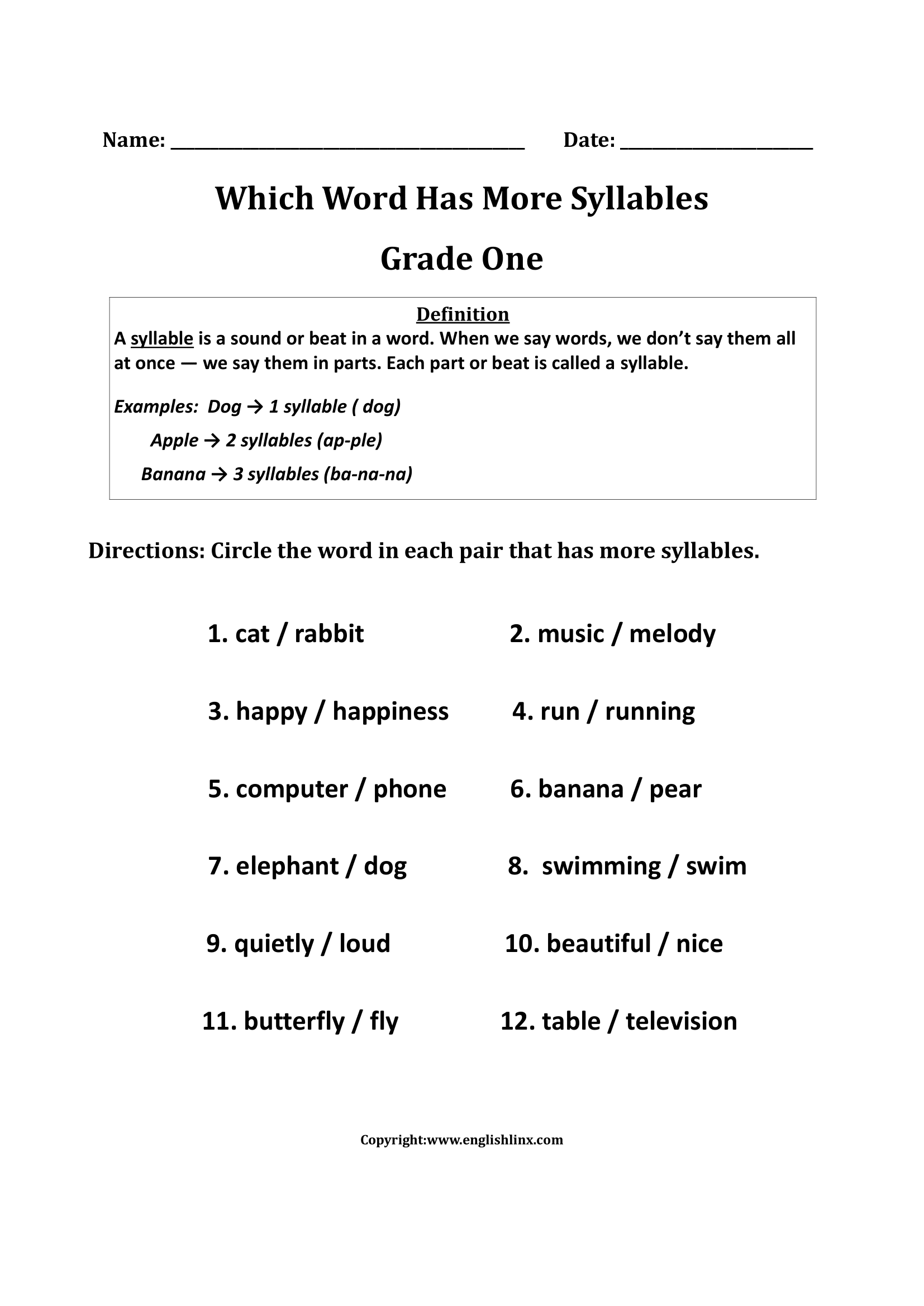 Englishlinx.com | Syllables Worksheets