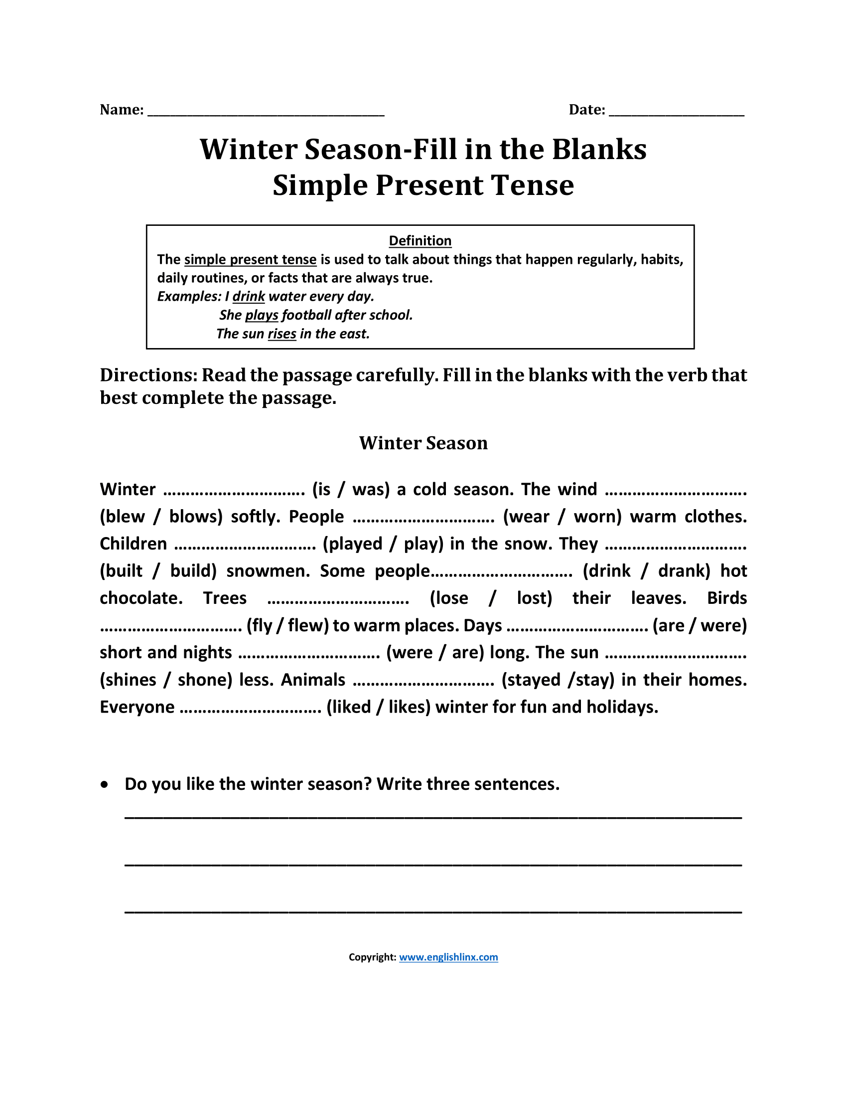 Simple Present Tense Worksheets (Free Printable PDFs) | Grades K–12