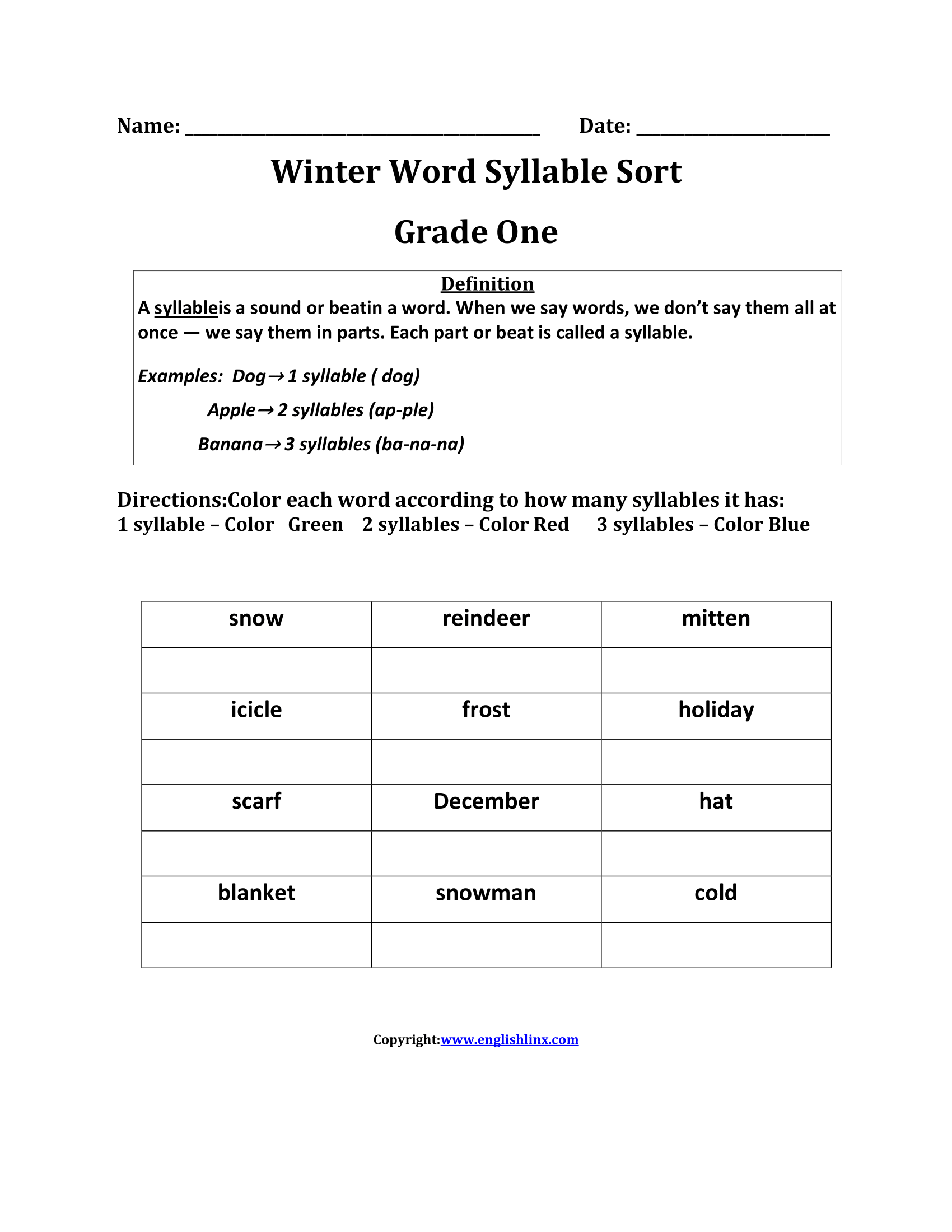 Englishlinx.com | Syllables Worksheets