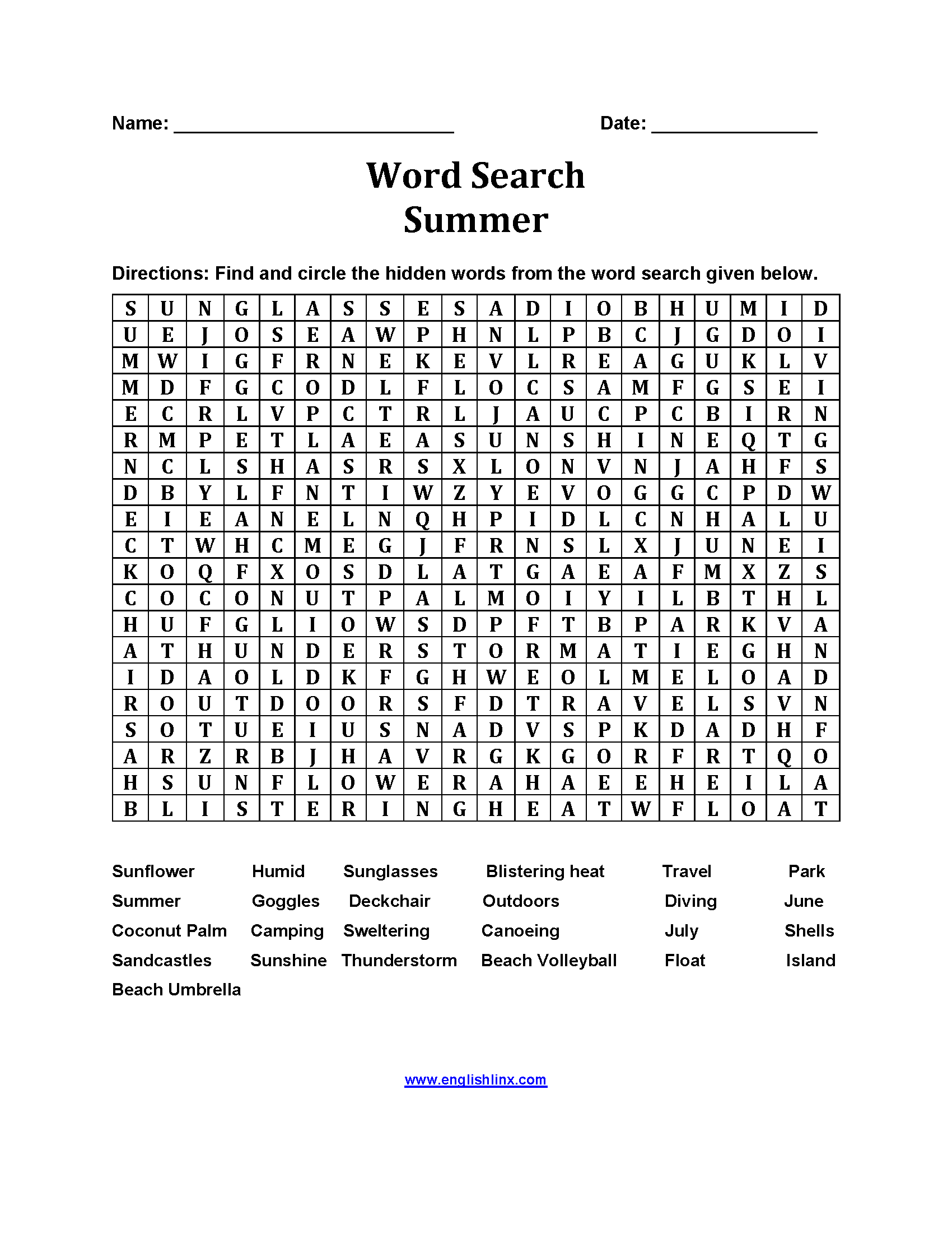 Word Search Worksheets Summer Word Search Worksheets Word Search Worksheets Summer Word Search Worksheets