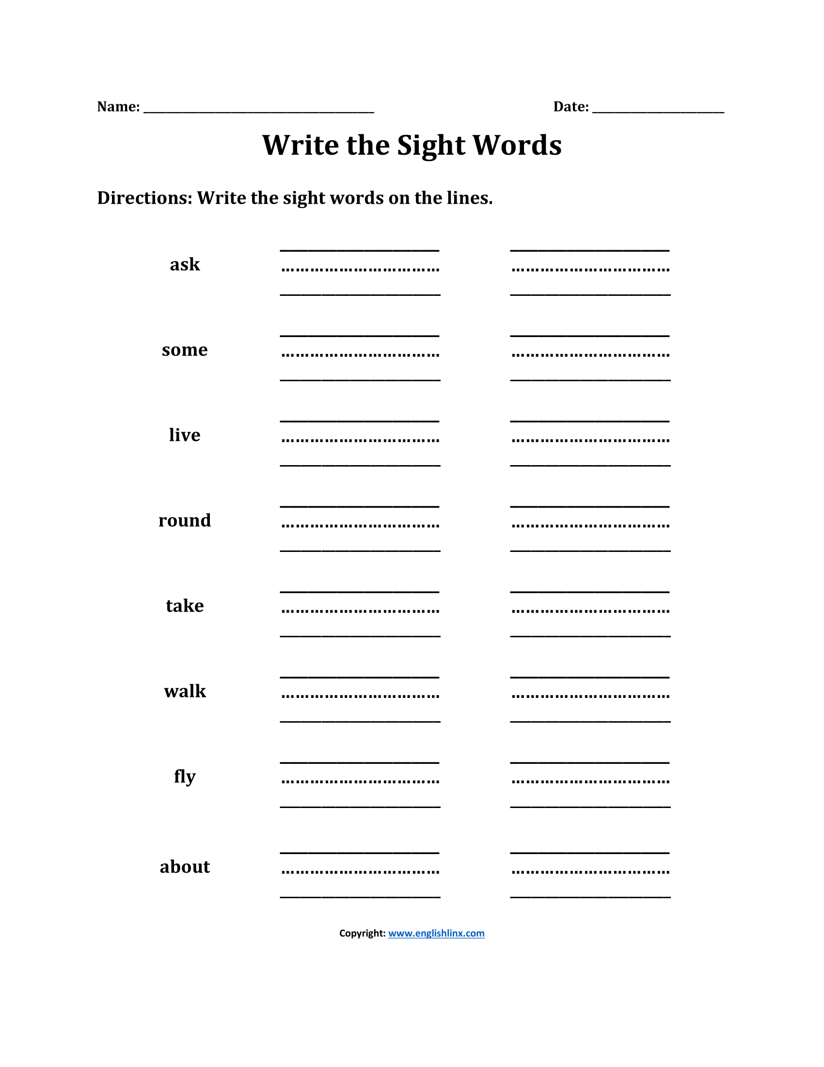 Sight Words Worksheets | Printable Sight Word Practice by Grade
