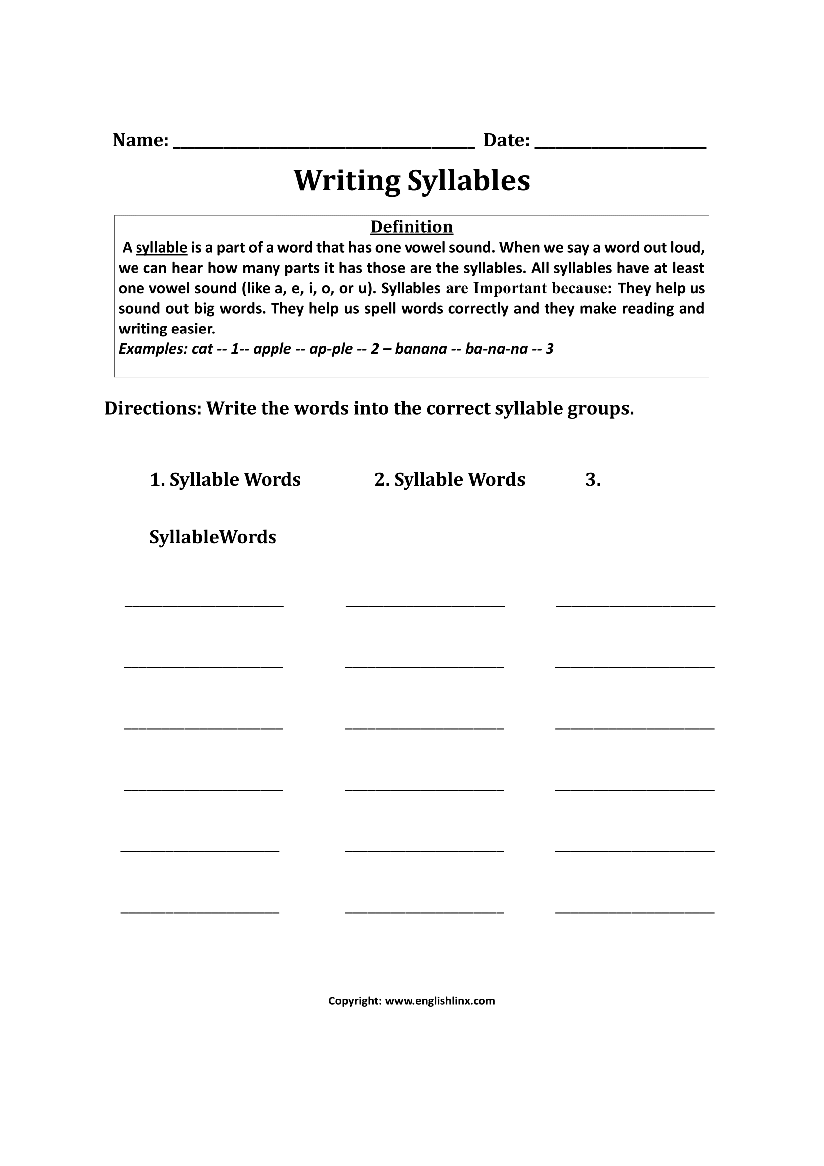 Englishlinx.com | Syllables Worksheets